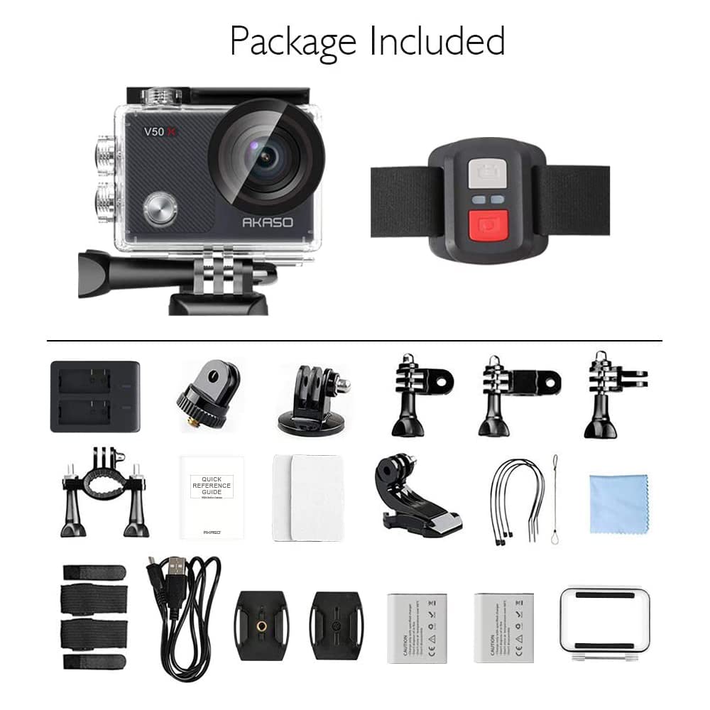 AKASO V50X Native 4K30fps WiFi Action Camera with EIS Touch Screen Bundle with Lexar 32GB Memory Card 7-in-1 Action Camera Accessory Kit