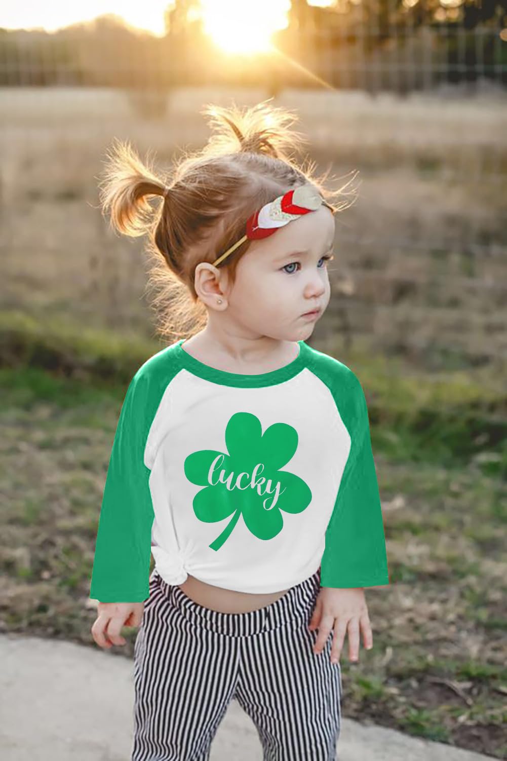 Baby St. Patricks Day Shirt Lucky Clover 3/4 Raglan Sleeve T-Shirt Toddler Kids Baseball Cotton Tee Tops Green