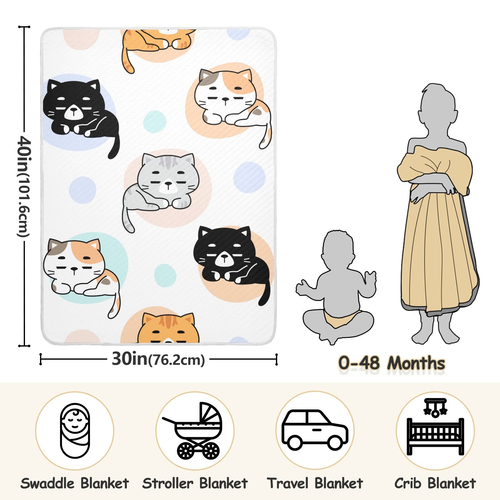 Baby Blankets Cute Cats Cotton Double Layer Soft Pram Blankets Girls Boys