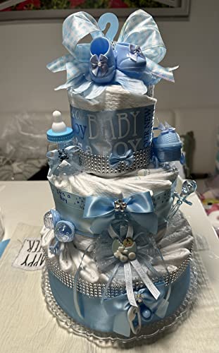 Baby Boy Diaper Cake Three Tier in Blue