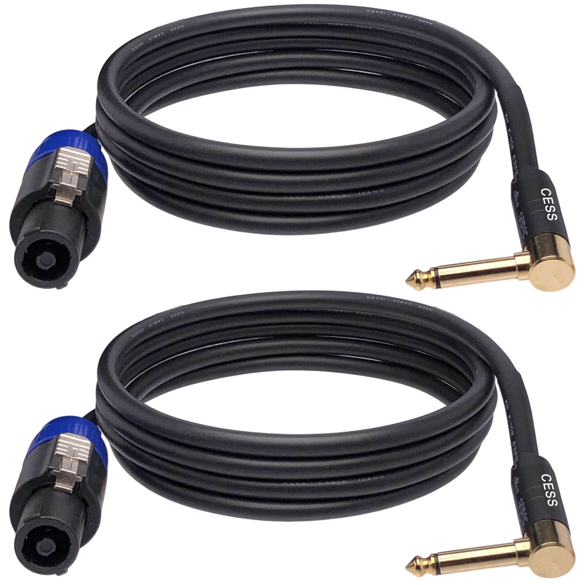 CESS-133-6f Right-Angle 6.35mm 1/4 Inch TS Plug to Speakon Plug Speaker Cable, 2 Channel, Durable Heat-Shrink Protected Metal Housing (6 Feet)