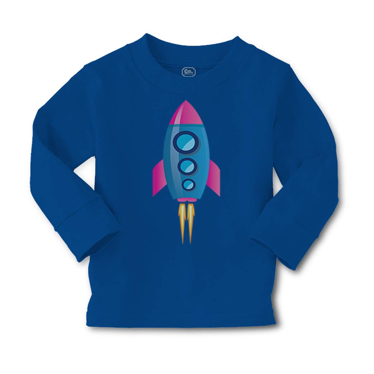 Kids Long Sleeve T Shirt Spaceship Rocket Space Cotton Boy & Girl Clothes Funny Graphic Tee Royal Blue Design Only 5 6T