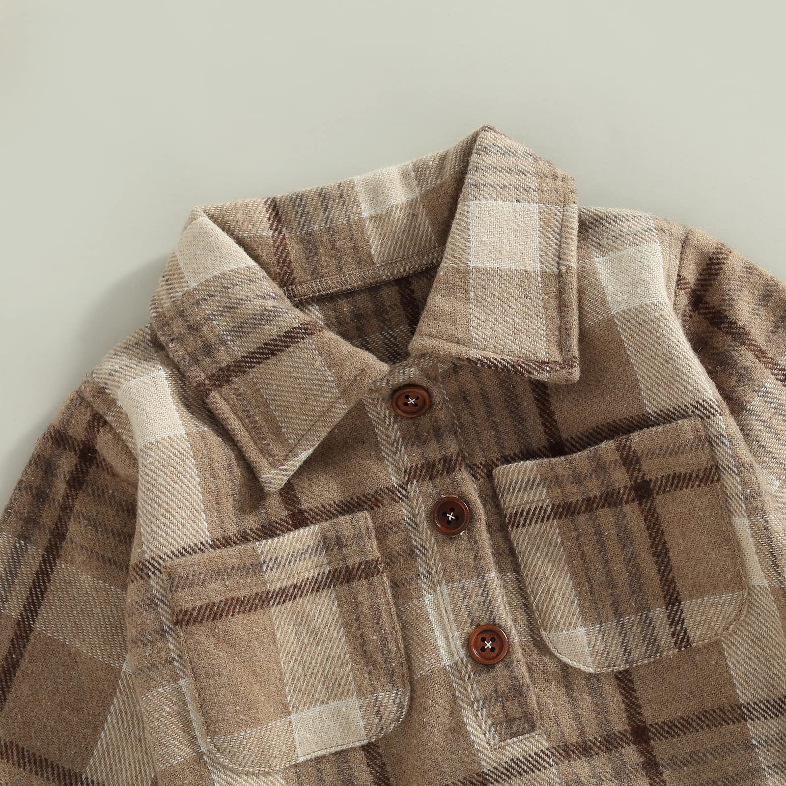 Baby Boy Plaid Shirt Romper Flannel Long Sleeve Oversized Tops Infant Button Down Fall Clothes (Coffee,0-6 Months)