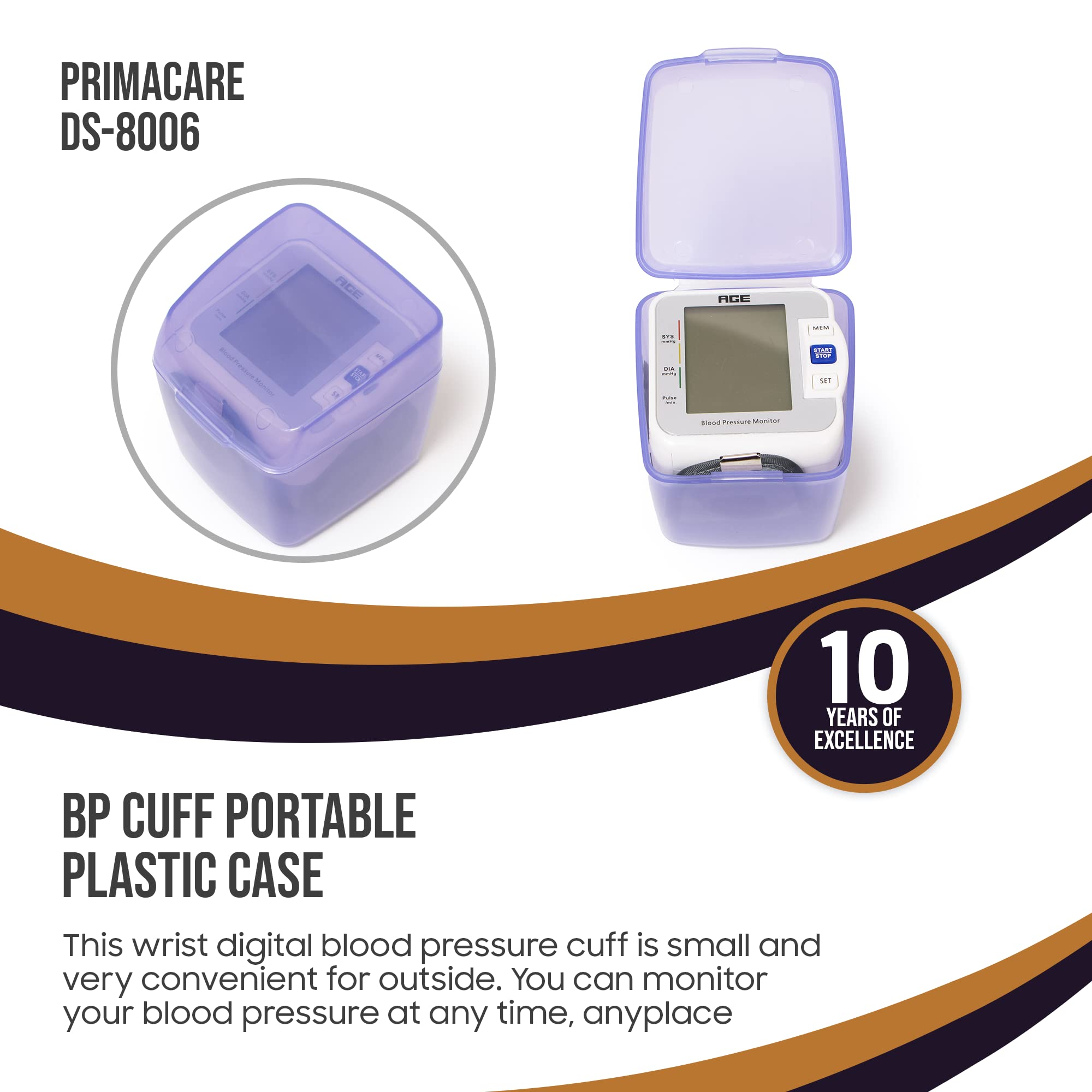 Primacare DS-8006 Wrist Blood Pressure Digital Heartbeat Monitor, BP Cuff Portable Plastic Case, Battery Operated, 2 Sets of 90 Memory