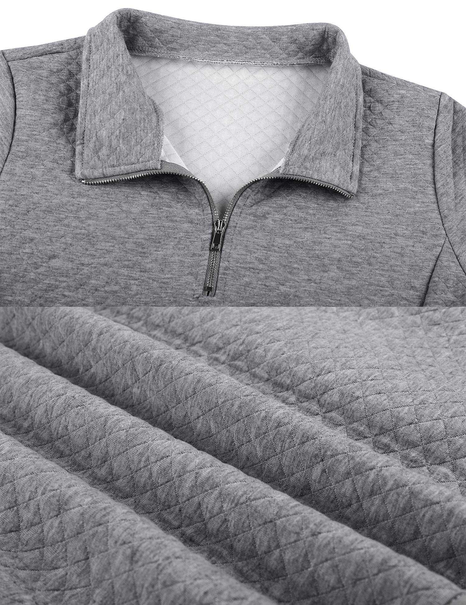 AKEWEI Women Half Zipper Long Sleeve Pullover Quilted Pattern Hoodie Casual Sweatshirt Stand Collar Tops with Pocket Grey S