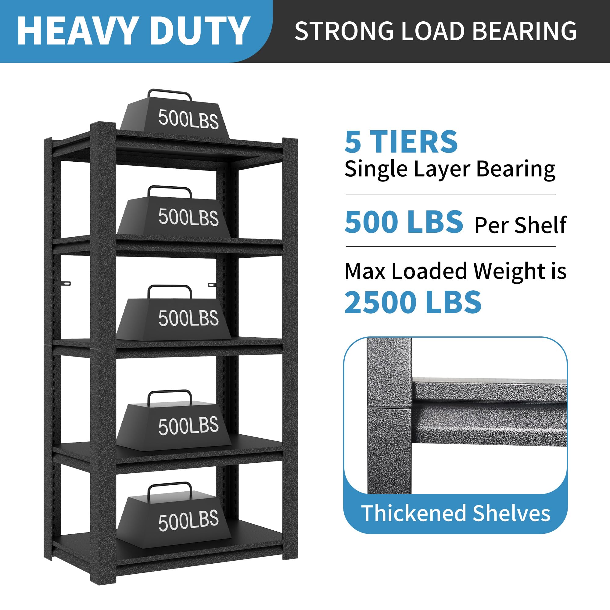 BIZOEIRON 32''H Garage Storage Shelves, Adjustable 3 Tier Metal Shelves (Black)