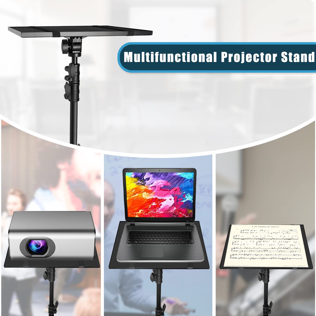 ALINBIN Projector Stand, Tripod for Projector Laptop Tripod Stand, Height Adjustable Tripod Stand from 29.5IN to 63IN. Heavy Duty Stand with Wheels and Mobile Phone Holder