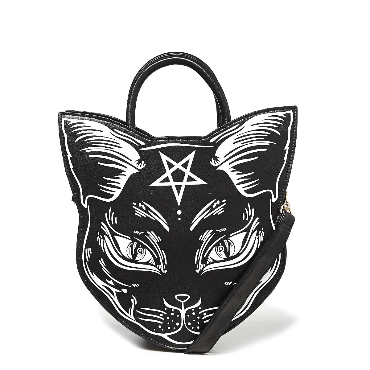 Lost Queen Women's Gothic Nemesis Handbag Black Cat Pentagram Ladies Purse Crossbody Bag