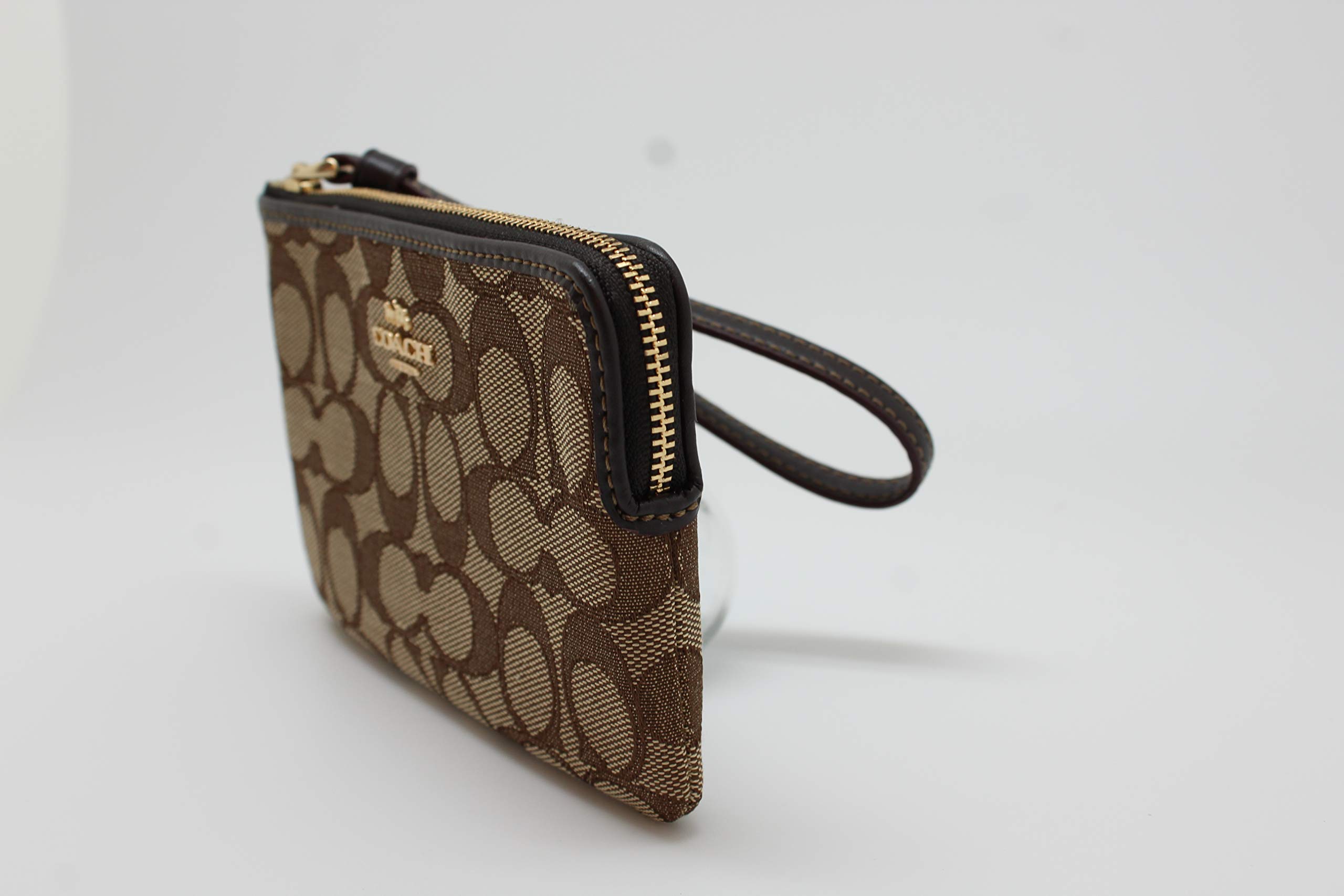 Coach F58033 Signature Corner Zip Wristlet Khaki/Brown