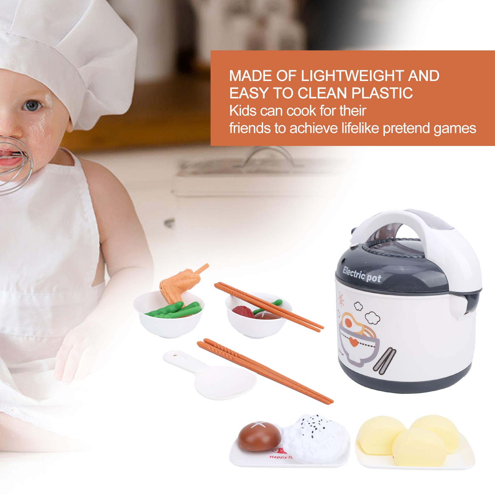 Kids Rice Cooker Toy, Kitchen Playset Pretend Play Chef Appliances Preschool Childhood Educational Toy Kitchen Fun Cuttable Food Toys(Grey)