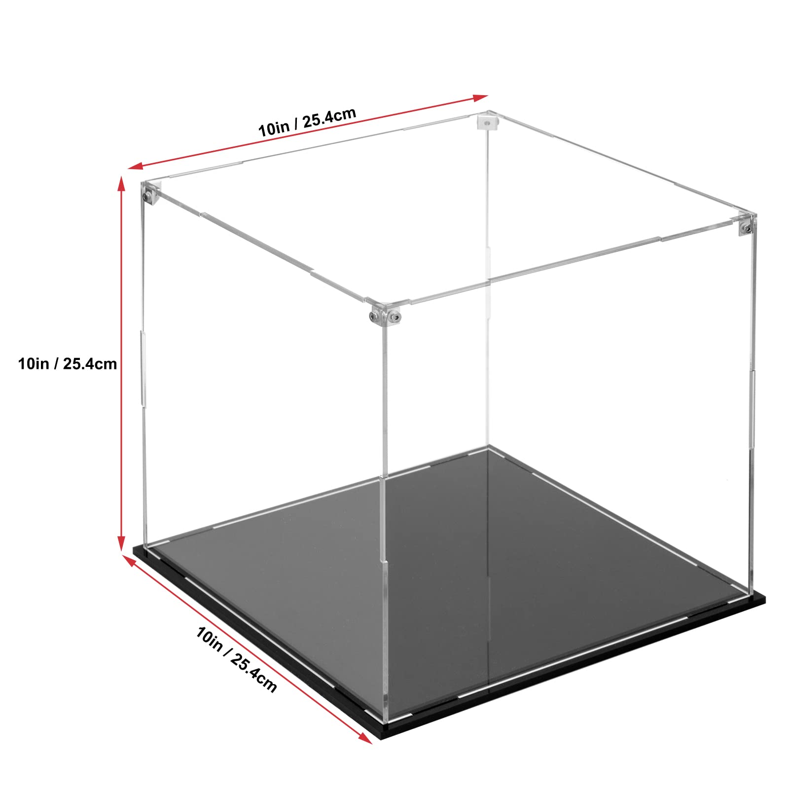 Cliselda Clear Acrylic Display Case with Black Base 10x10x10 in, Sturdy Acrylic Display Box Countertop Box Square Glass Case, Dustproof Protection Showcase for Action Figures Toys Collectibles