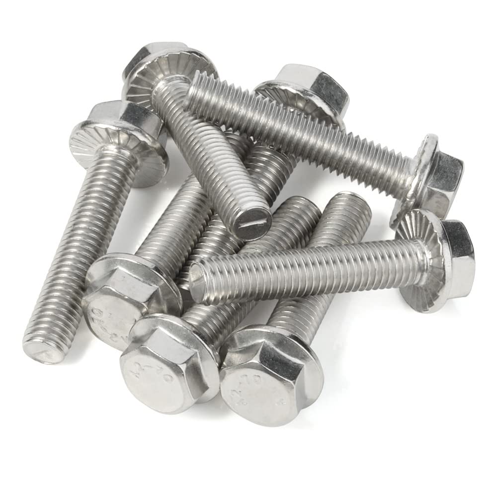 M6 x 16mm Flanged Hex Head Bolts Flange Hexagon Screws, Stainless Steel 18-8 (304), Plain Finish, 50 PCS