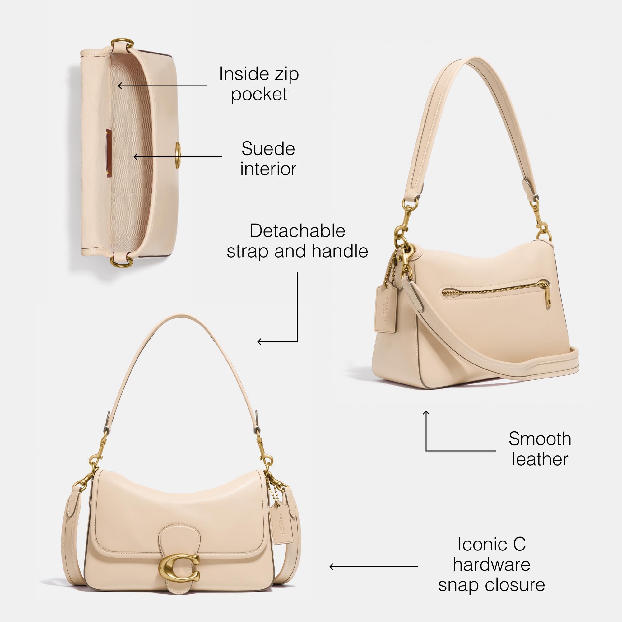 COACH Soft Calf Leather Tabby Shoulder Bag, Ivory, One Size