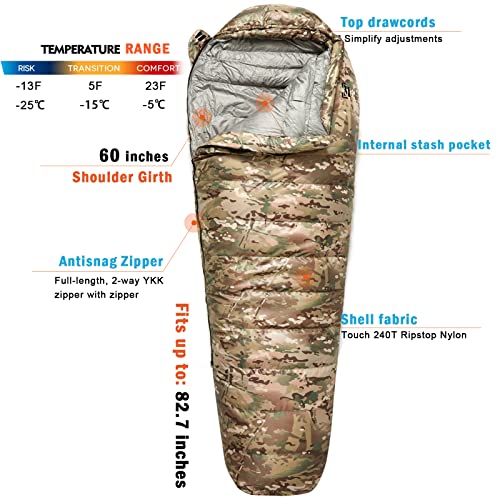 Akmax.cn Military Down Mummy Sleeping Bag for Cold Weather