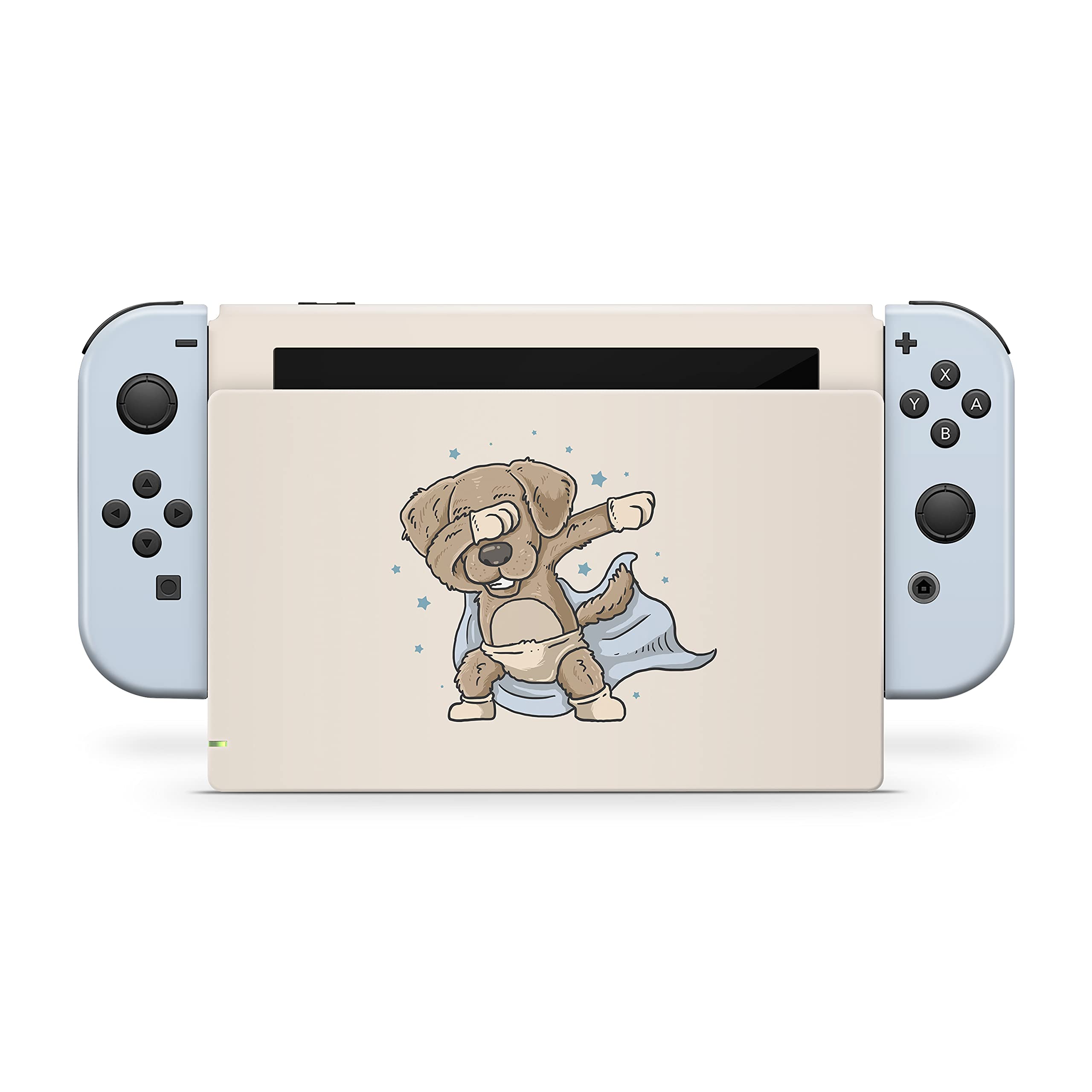 Tacky Design Cute Dog Skin Compatible with Nintendo Switch Skin Wrap Cover, Kawaii Blue Skin for Nintendo Switch Stickers, Premium Vinyl 3M Full Wrap Decal, Compatible with Joy-Con, Console, Dock.