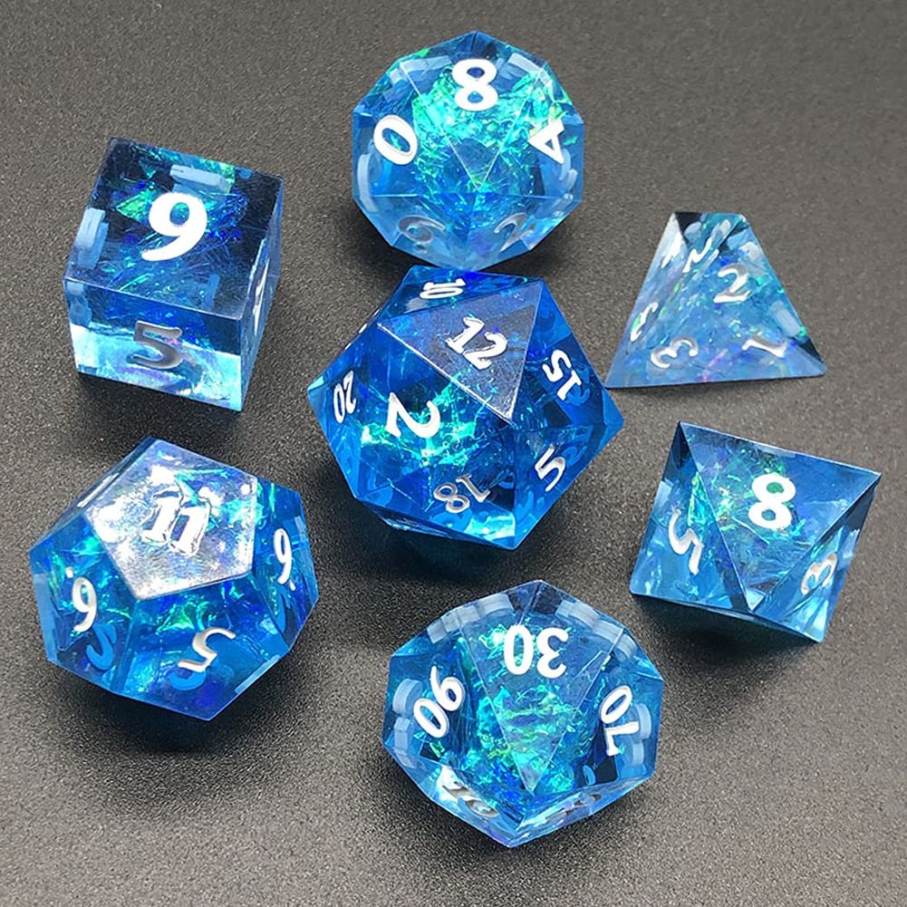 LANGWEI DND Dice Set, 7 Pieces Role Playing Resin Dice, Pretty D&D Polyhedral Dice for TRPG Table Games Dungeons and Dragons Games,Blue