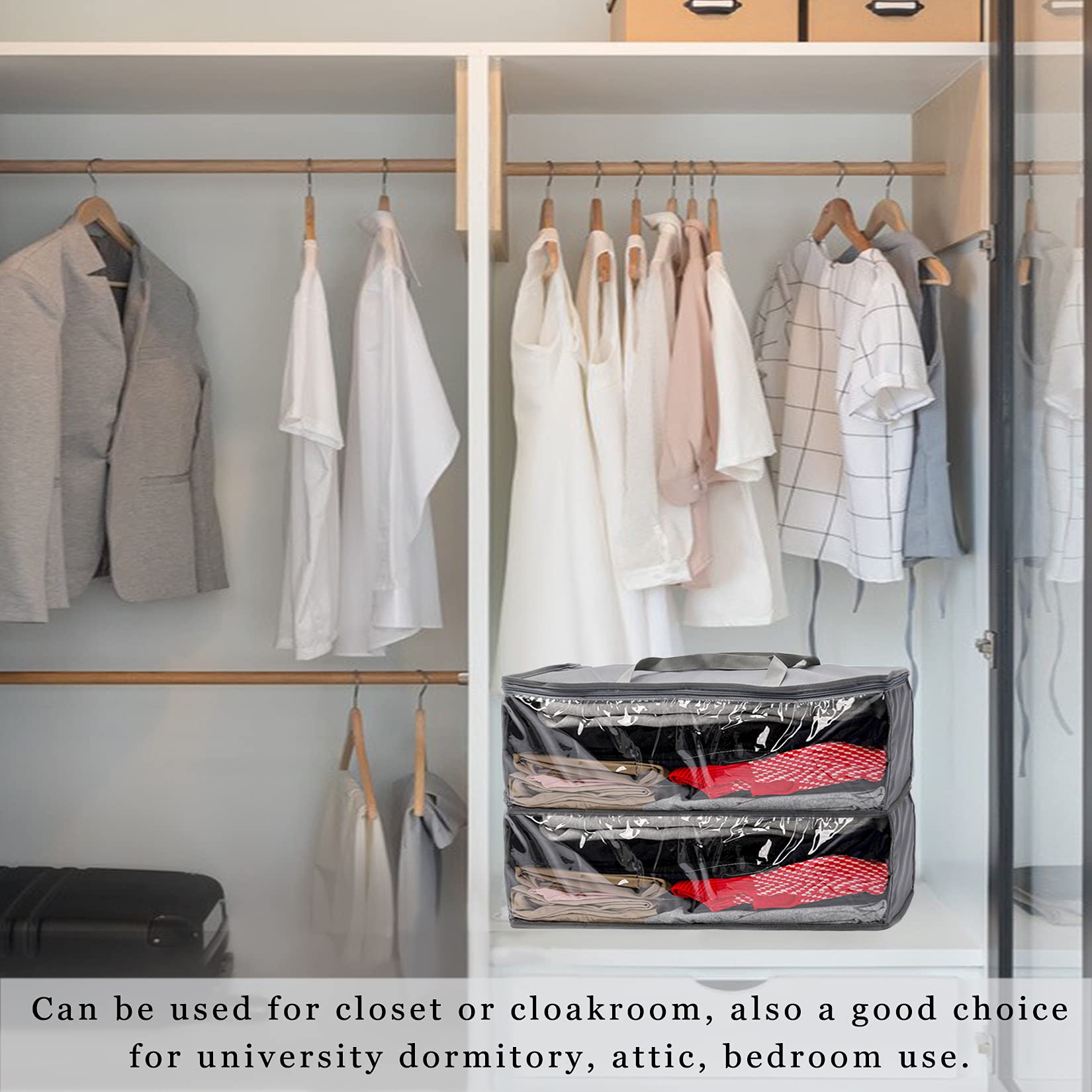 Foldable Storage Bag,24L Large Foldable Clothes Organizer Clear Window&Carry Handles,Sturdy Zippers,Great for Clothes,Blankets,Closets,Bedrooms and More (22 x 9x 3, Grey)