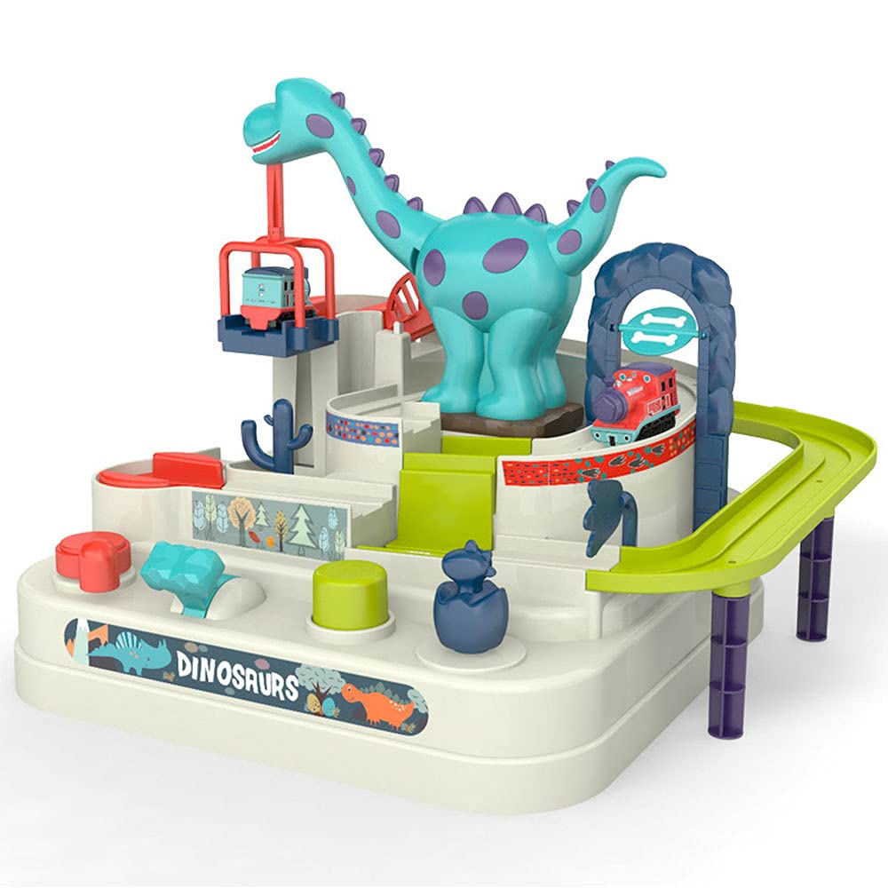 Kids Train Race Track Play Set, Adventure Car Track Toy, Toddler Dinosaur Ramp Vehicle Toys, Interactive Games Vehicle Playset Gifts for Kids