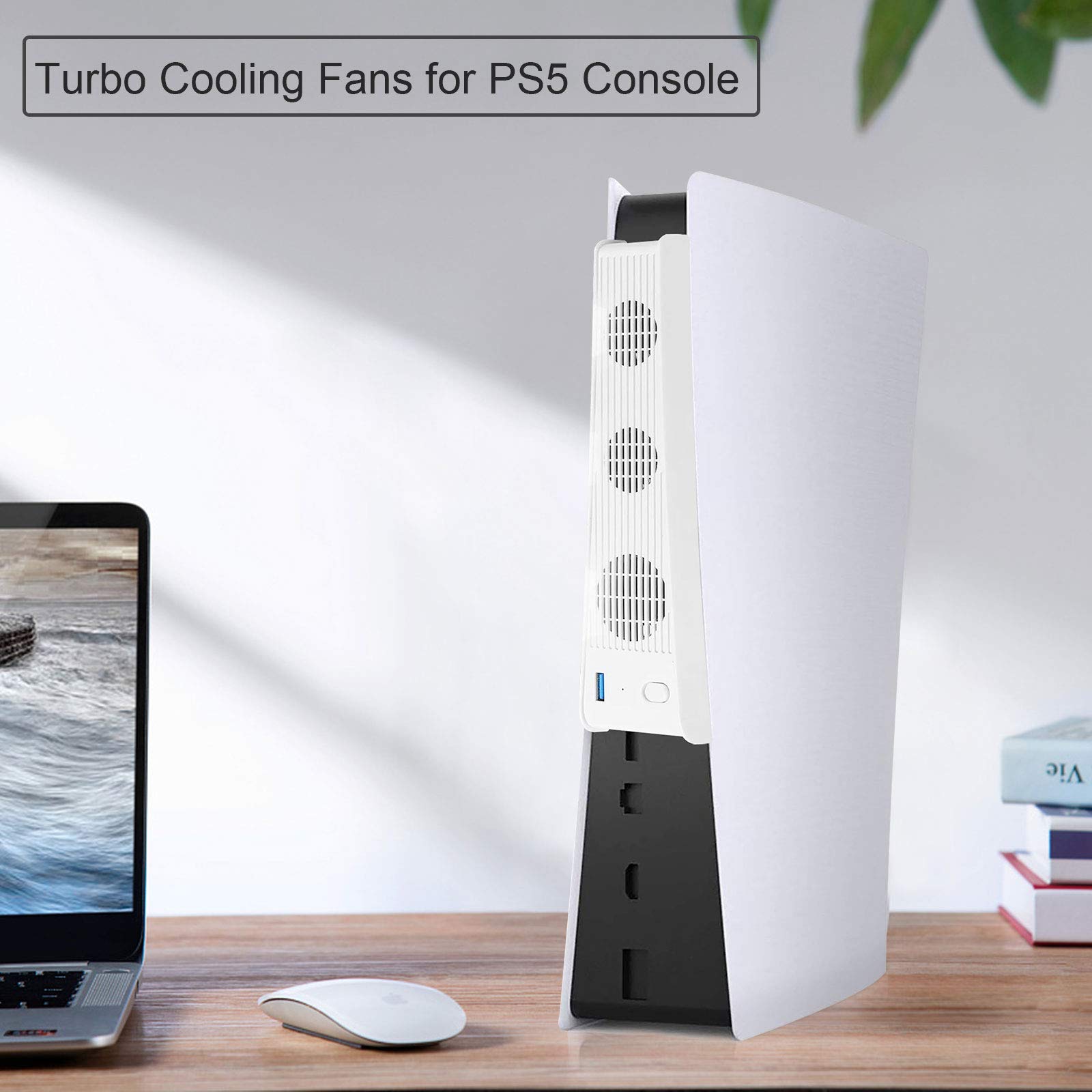 AKNES Cooling Fan for PS5,USB External Cooler 3 Fan Turbo Temperature Control Cooling Fans for Sony Playstation 5/5 Digital Edition Game Console,with 8 PCS Thumb Stick Grips Caps,White