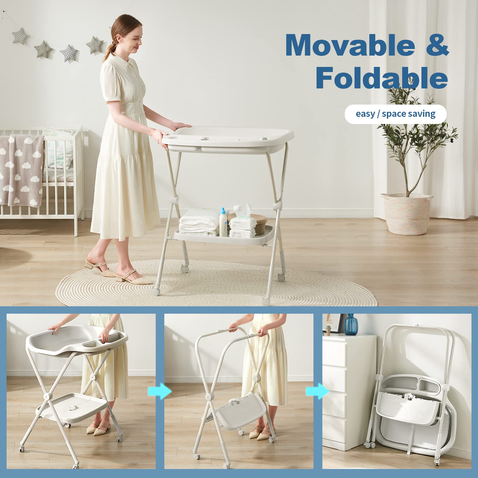 Baby Changing Table Waterproof Removable Changing Pad, Foldable Diaper Changing Tables for Infants, Portable Baby Changing Station