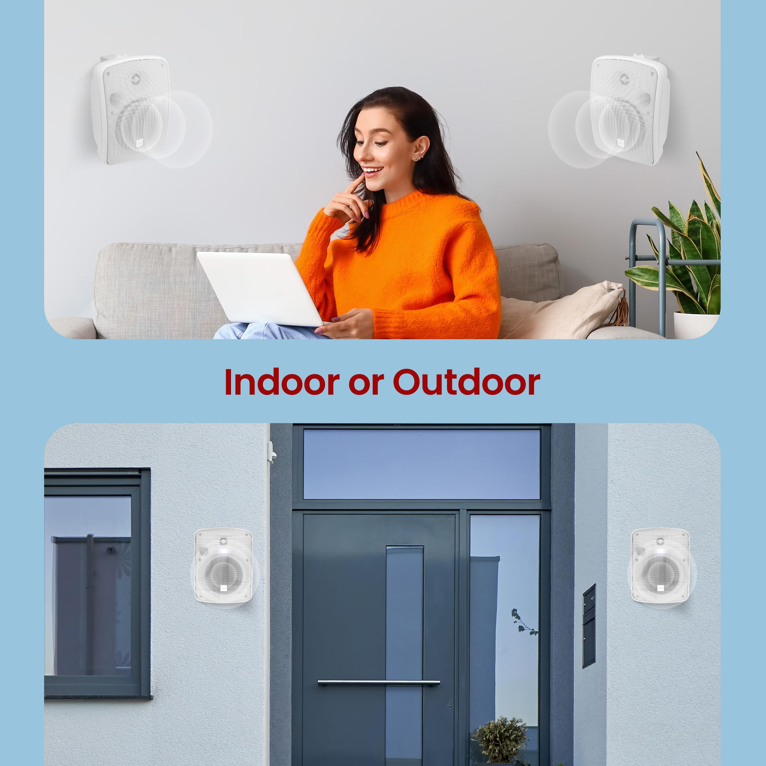 Pyle Indoor Outdoor Wireless Bluetooth Speaker System-2-Way Active/Passive Pair - 5.25in, LED Lights,600Watt Peak Power,Weatherproof,Wall/Ceiling Mounted Speakers w/Metal Grill, Universal Mount-White
