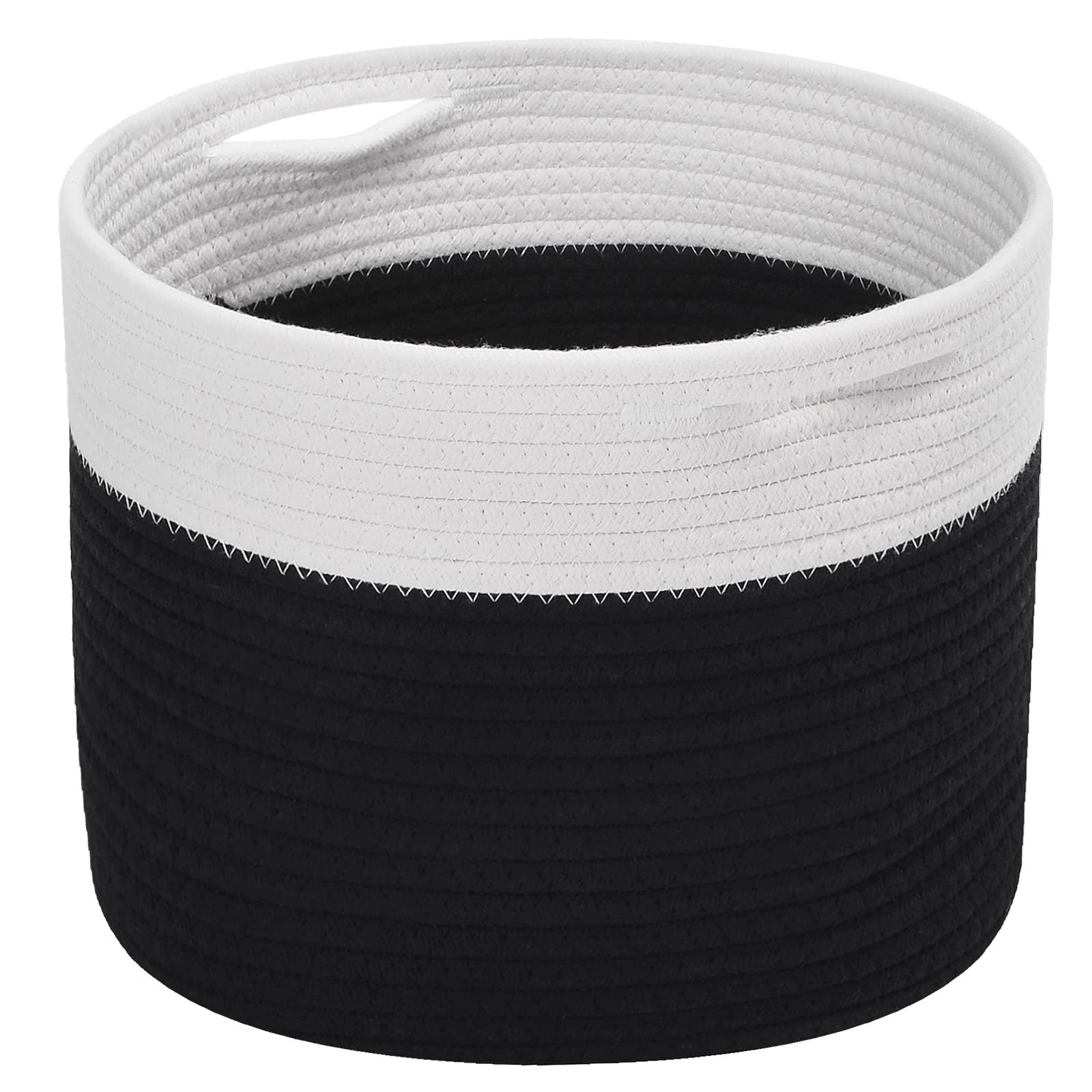 BNDSKLAI Cotton Rope Storage Baskets 11 x 11 x 9 inches, Cube Shelf Storage Organizer for Laundry, Towel, Clothes, Books, Shelves(White/Black, 1Pack)