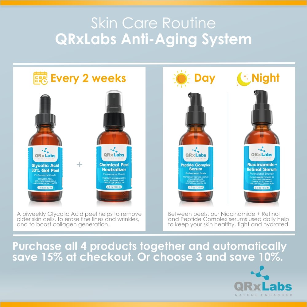 QRxLabs Peptide Complex Serum for Face - Collagen Booster with Hyaluronic Acid & Chamomile Extract - Reduces Wrinkles, Heals & Repairs Skin, Tightening Effect - Hyaluronic Acid Serum for Face