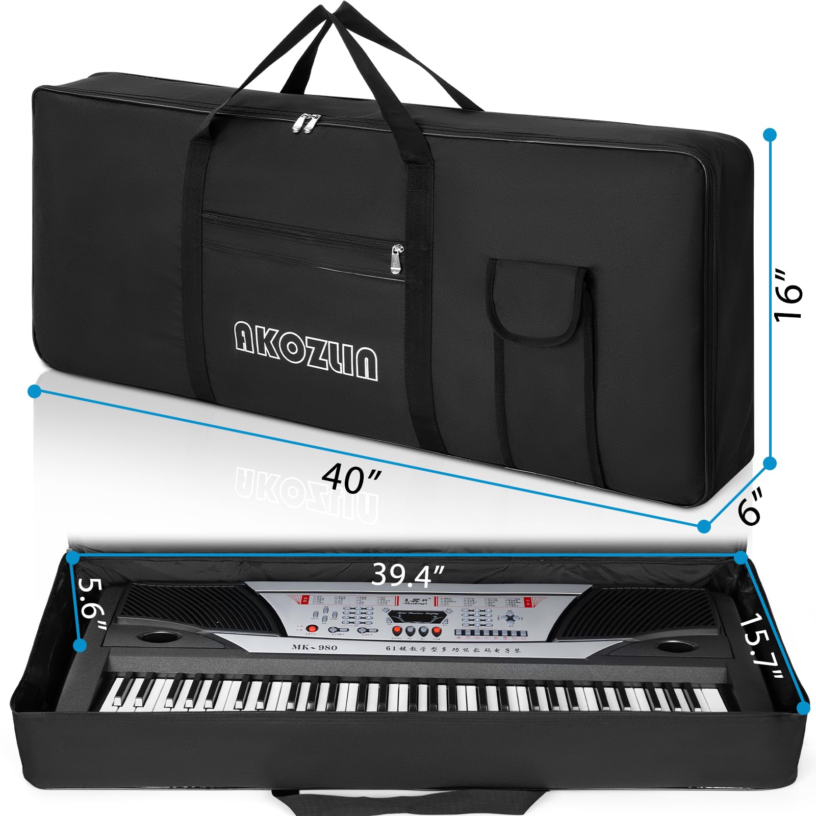 AKOZLIN 61 Keys Portable Padded Keyboard Case,Dimension 40"x6"x16", Electric Piano Keyboard Gig Bag (Black)