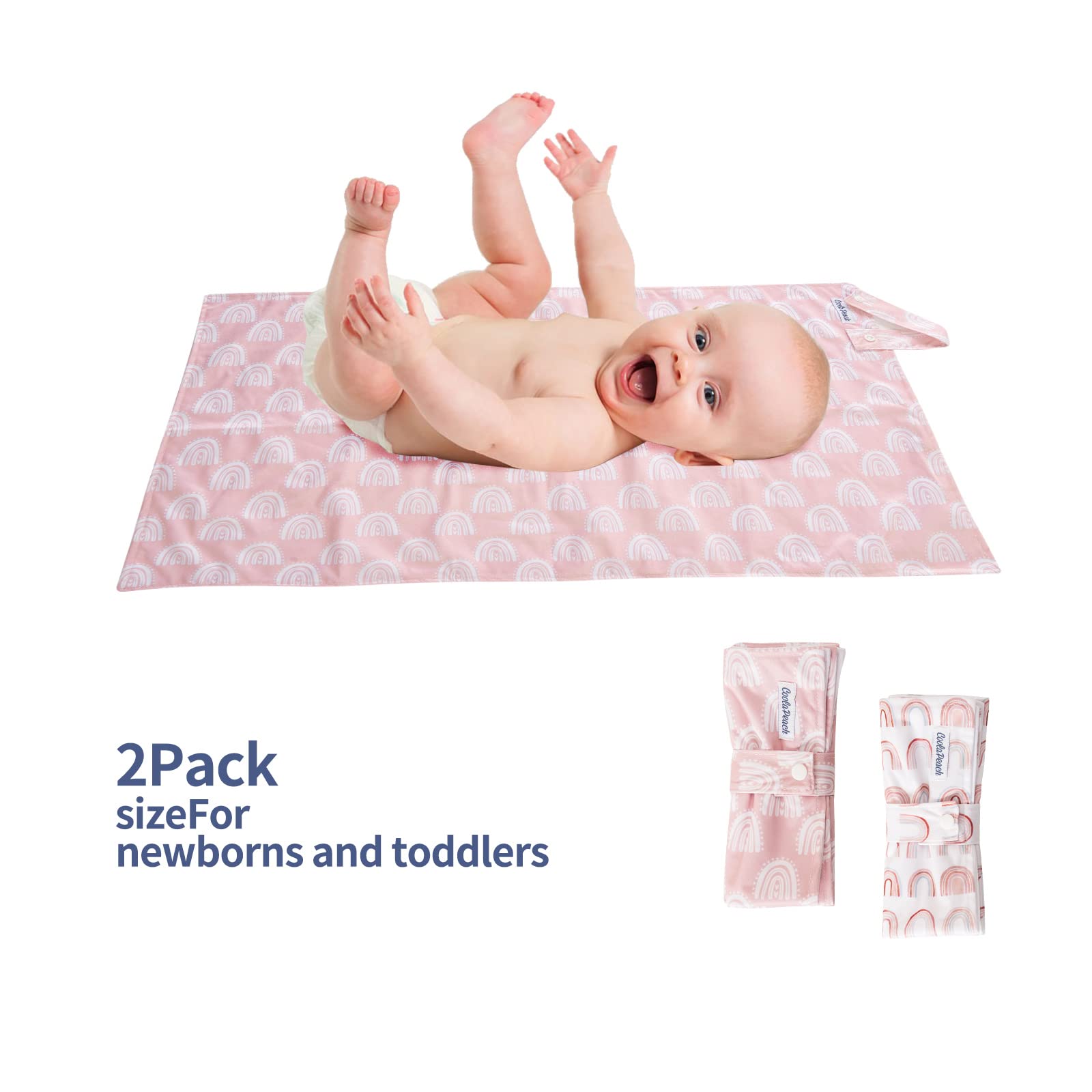 Baby Diaper Changing Pad Wipeable Portable Changing Pad, Foldable Travel Changing Mat for Baby, Newborns Toddlers Shower Gifts 2Pack(Rainbow, 16"x27.5")