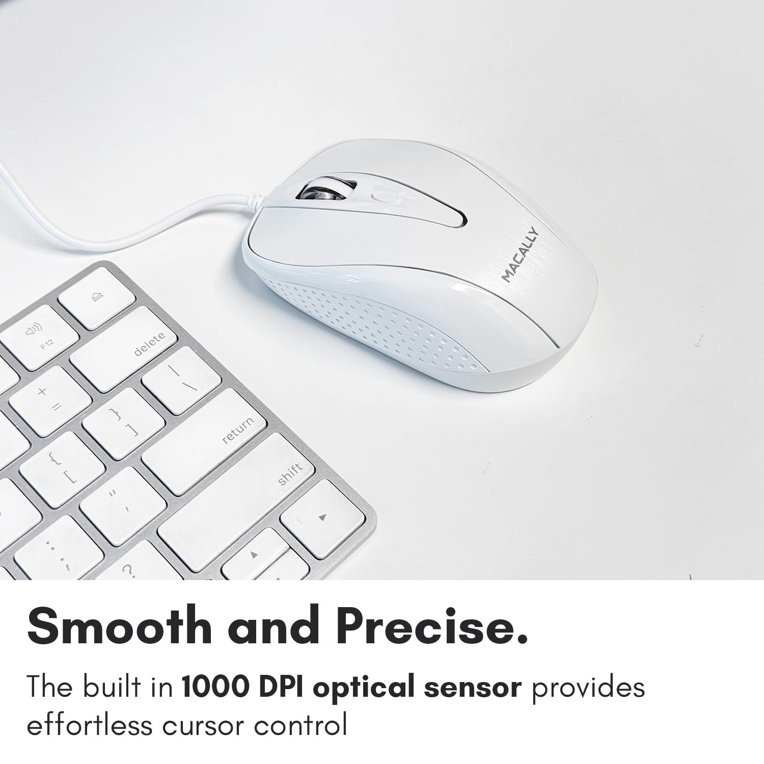 Macally USB Wired Mouse with 3 Button, Scroll Wheel, & 5 Foot Long Cord, USB Mouse for Laptop and Desktop, Computer Mouse Wired Compatible with Apple Macbook, iMac, Mac Mini, Windows PC, & Chromebook
