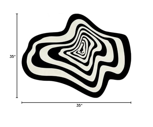 Black and White Abstract Striped Irregular Shape Area Rug 3ft Faux Wool Ultra Soft Rug for Livingroom Bedroom Diningroom Aesthetic Home Office Decor Playroom Carpet