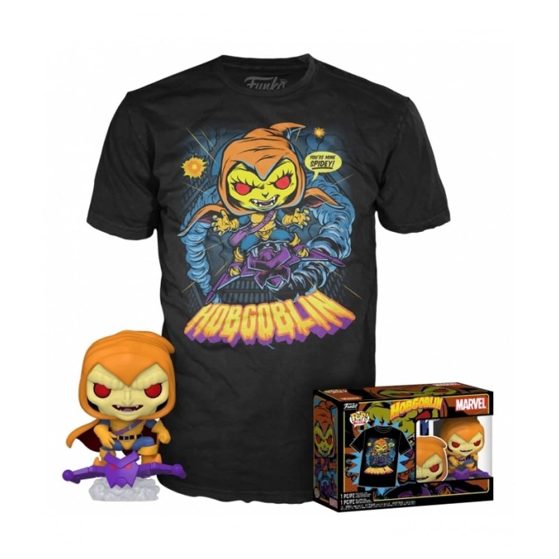 Funko POP! & Tee: Animated Spider-Man - Hobgoblin - Glow in The Dark - Extra Large - (XL) - Marvel - T-Shirt - Clothes with Collectable Vinyl Figure - Gift Idea - Toys and Short Sleeve Top for Adults