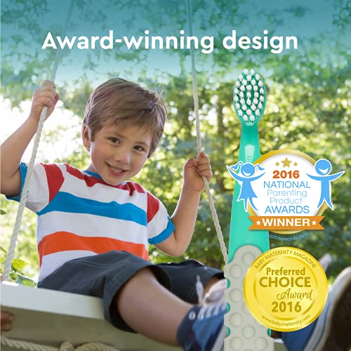 RADIUS Totz Plus Brush Kids Toothbrush Silky Soft BPA Free ADA Accepted Designed for Delicate Teeth & Gums for Children 3 Years & Up - Assorted - Pack of 6
