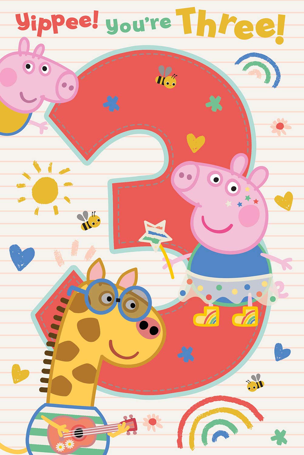 Danilo Promotions LTD Danilo Promotions Limited Official Peppa Pig Age 3 Birthday Card, Yippee! You're Three! multiple colours PG080,7x5 inch