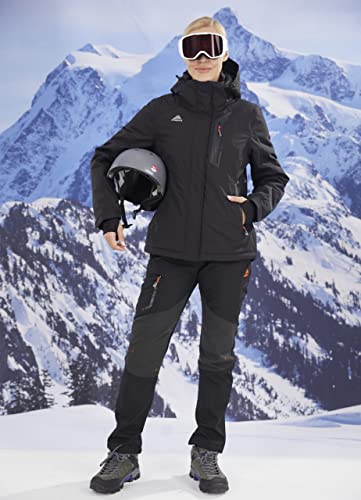 Athrock Snow Pants Womens Ski Hiking Cargo Snowboard Waterproof Rain Tactical Fleece Lined Winter Skiing Pants with Pockets - Black - XS