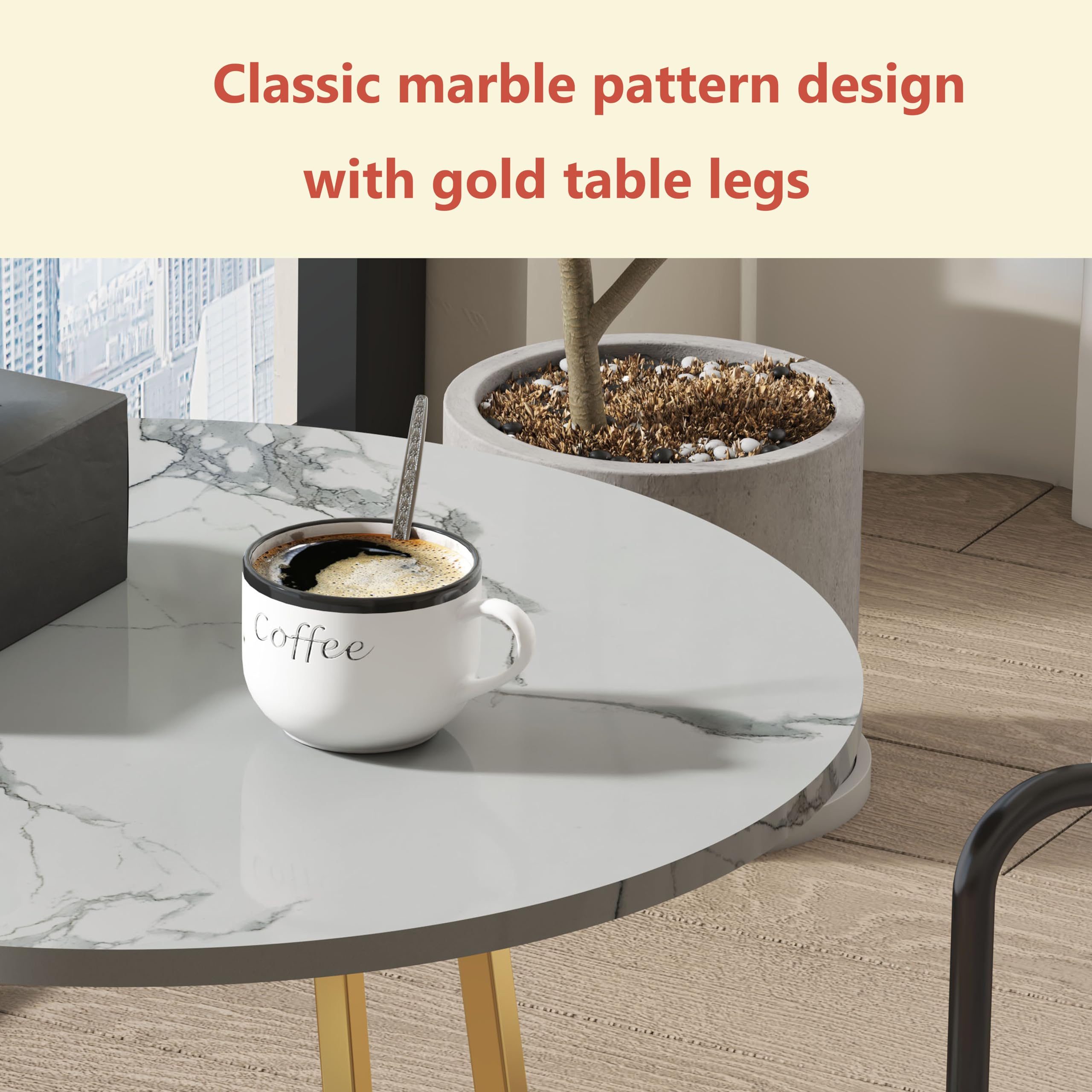 Lamhorm 2 Tier Small Round Side Table, Wooden End Table with Storage Shelf, Modern Coffee Table with Gold Metal Frames for Living Room, Bedroom and Any Small Spaces 22.8β
