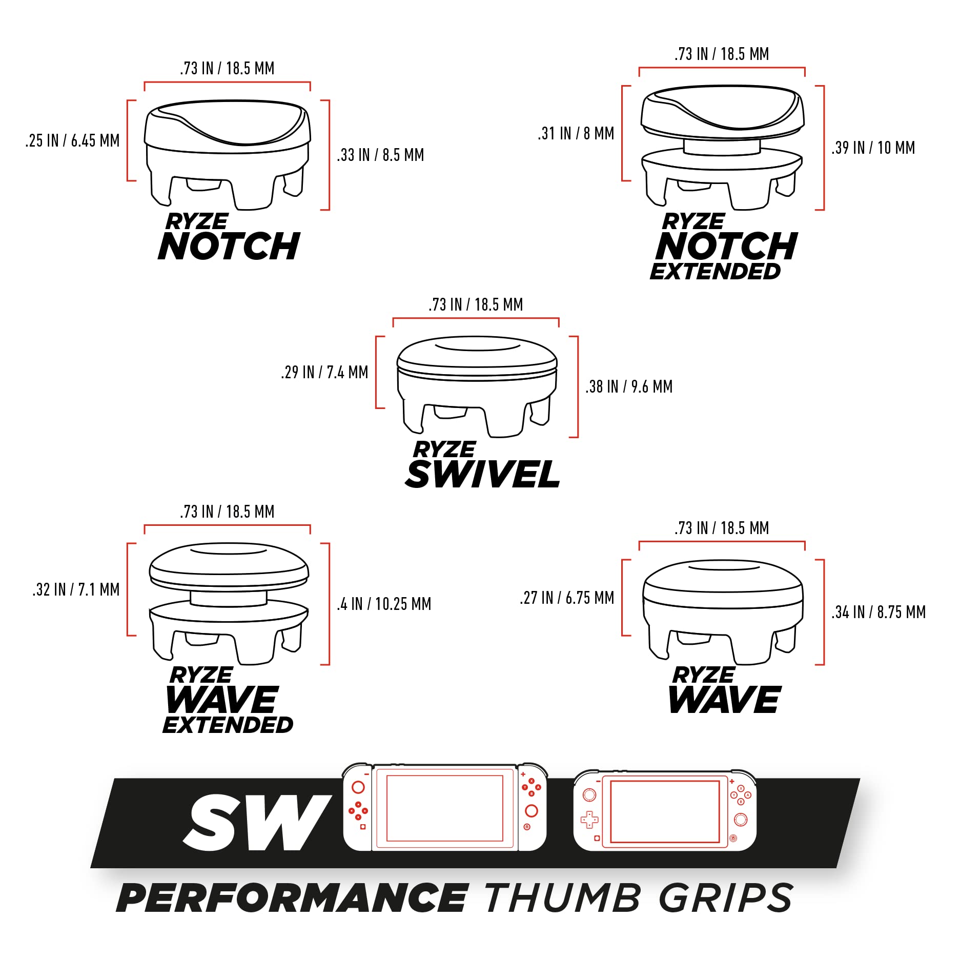 Ryze Pads for Nintendo Switch (5 Thumbsticks) - Comfort and Precision Thumb Pads, Gaming Accessories Compatible with Nintendo Switch, Switch OLED & Switch Lite