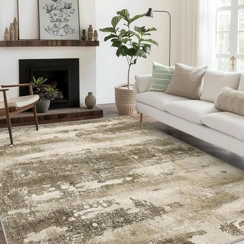 Area Rugs 8x10 for Living Room Bedroom Machine Washable Modern Abstract Soft Amber Large Rugs with Non Slip Backing, Floor Carpet for Dining Room