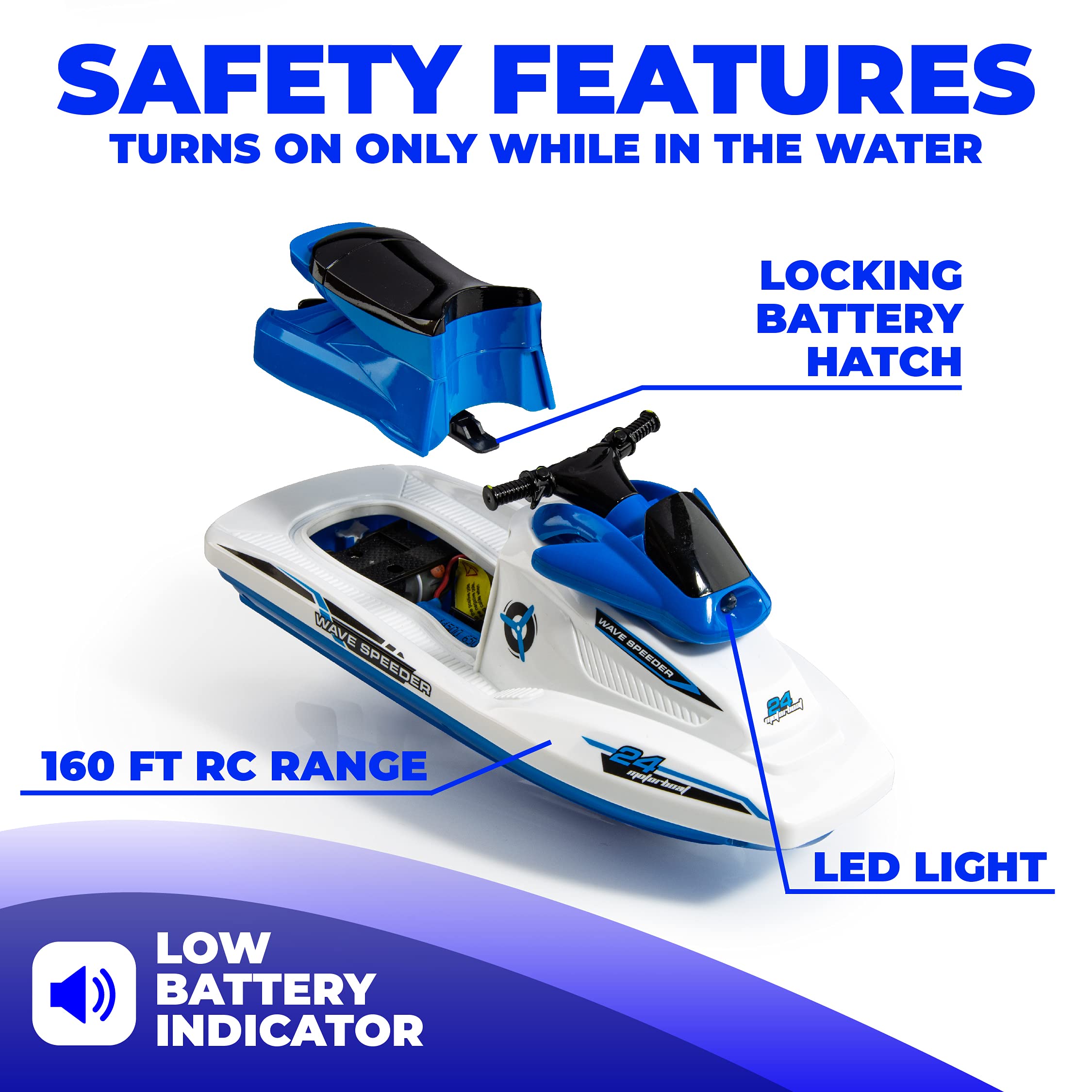Force1 Wave Speeder RC Boat for Kids - Remote Control Boat for Pool Water or Lake Play, Mini RC Boat Toy with Remote Kid Motor Boat, Rechargeable Battery, Dual Motor, USB Charger, 2.4GHz Remote (Blue)