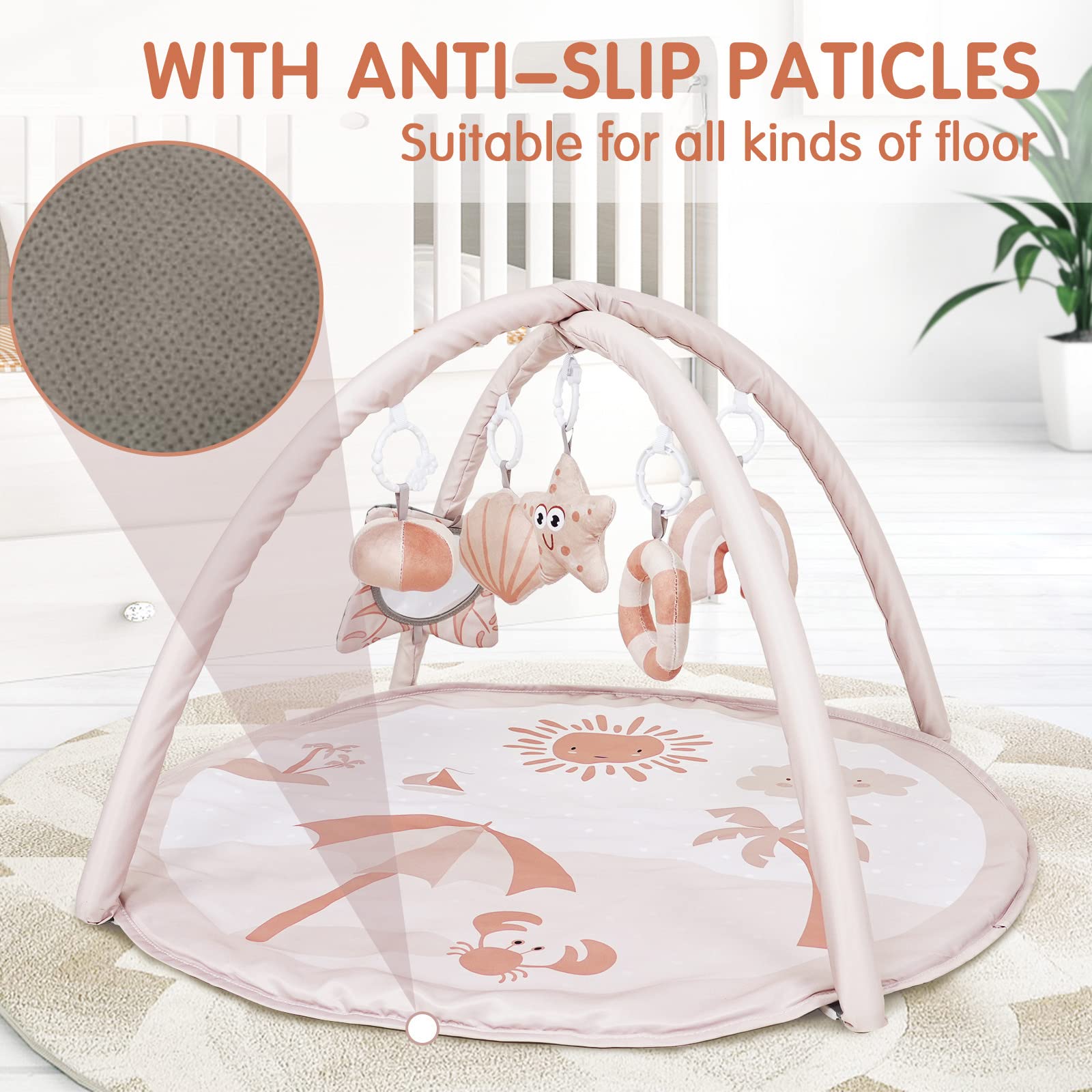 Baby Gym and Infant Play Mat, Sensory and Motor Skill Development Language Discovery Activity Gym, Non Slip Washable Playmats for Babies to Toddlers (Ocean Theme)