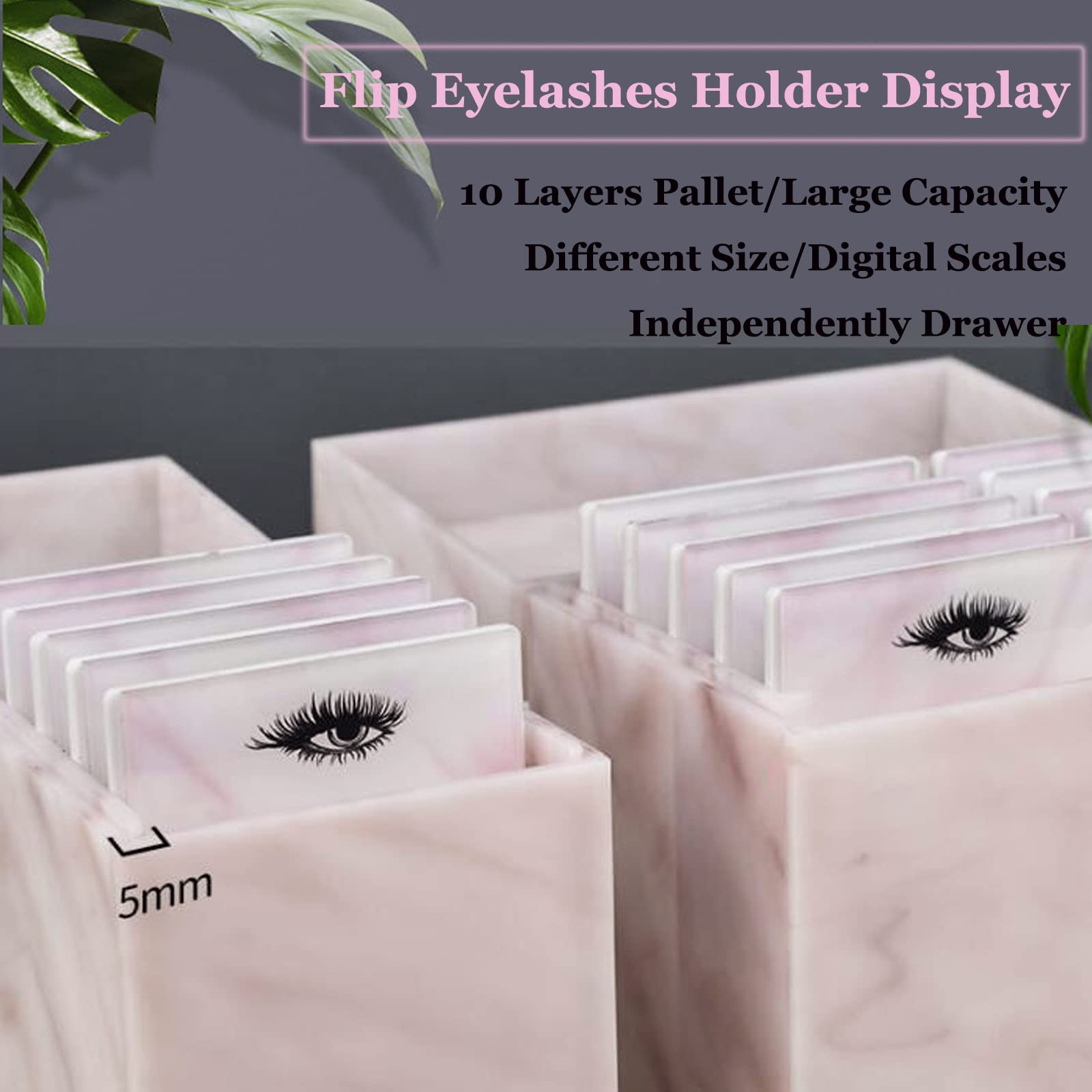 AREMOD 5 Layers Marbled Acrylic False Eyelash Storage Box False Lashes Organizer Case Grafting Eyelashes Holder Tray Lash Display Container (5 Layers-Pink)