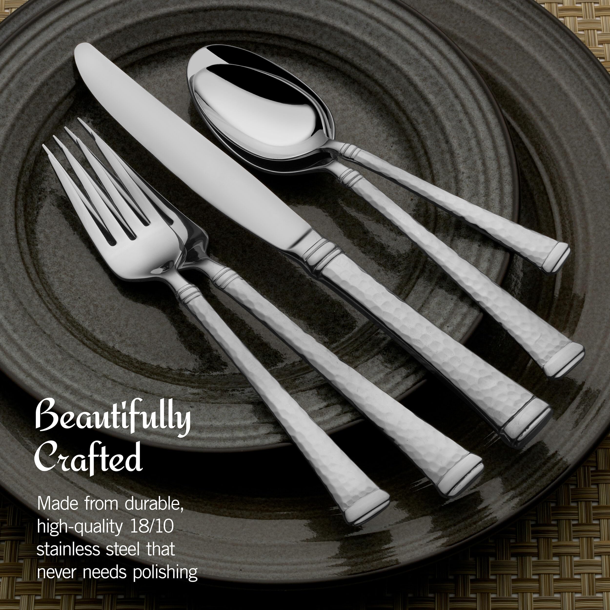 Mikasa Hammered Harmony 18.10 Stainless Steel 65-Piece Cutlery Set, Service For 12