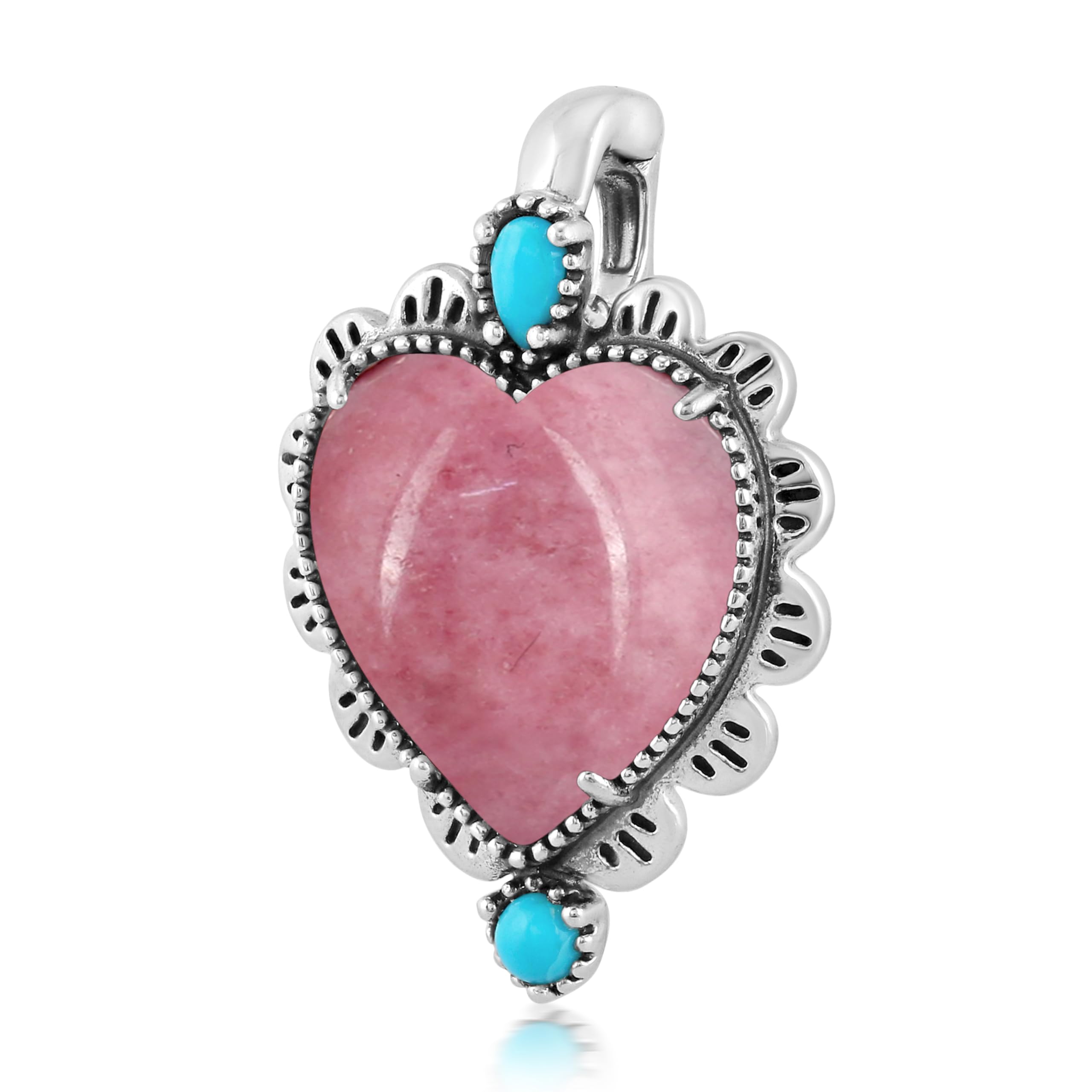American West Sterling Silver Women's Pendant Enhancer Rhodonite and Blue Turquoise Gemstone Concha Heart