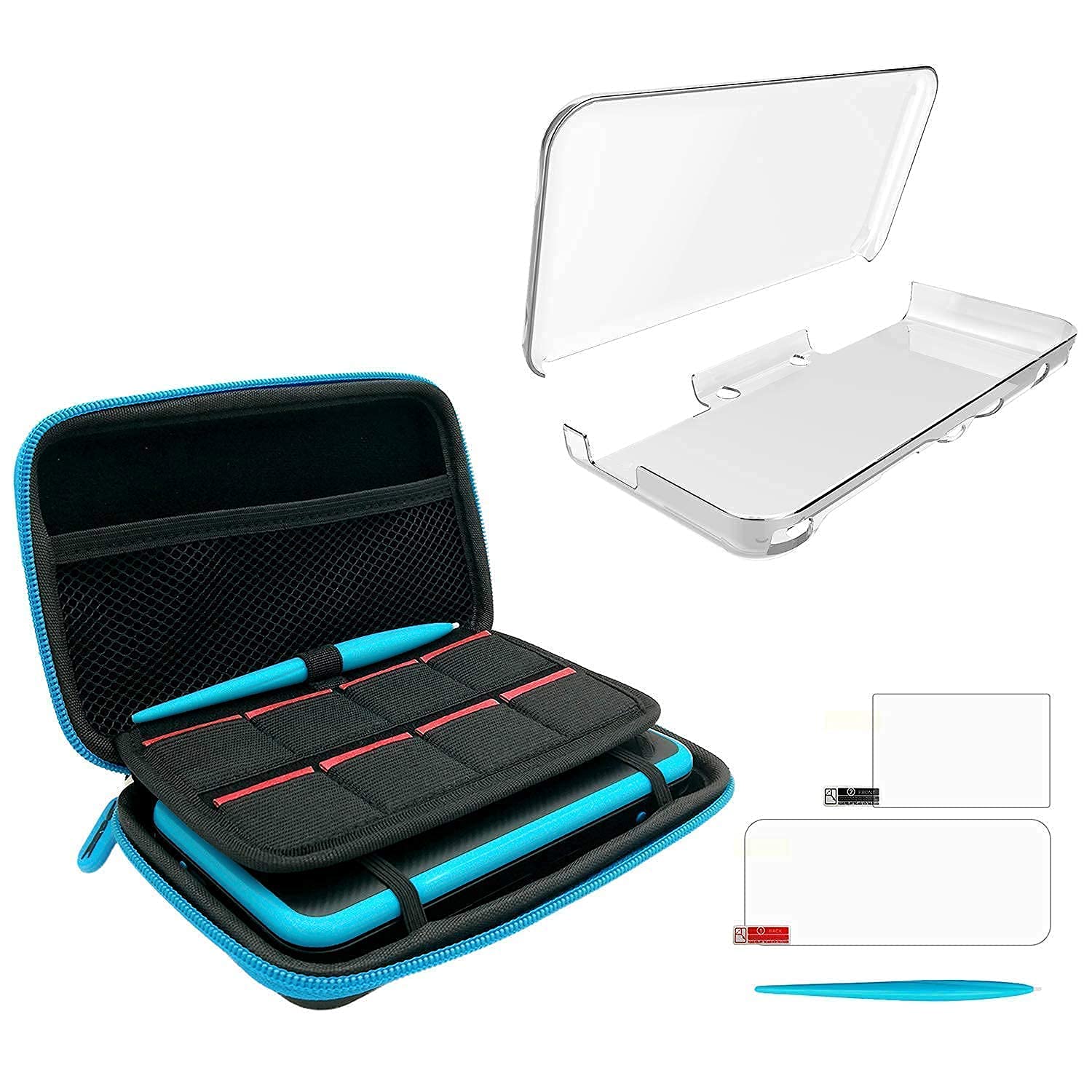 Crystal Clear Case for New Nintendo 2DS XL and for New Nintendo 2DS XL with Stylus,2 Screen Protector Film and 8 pcs Game Card Cases