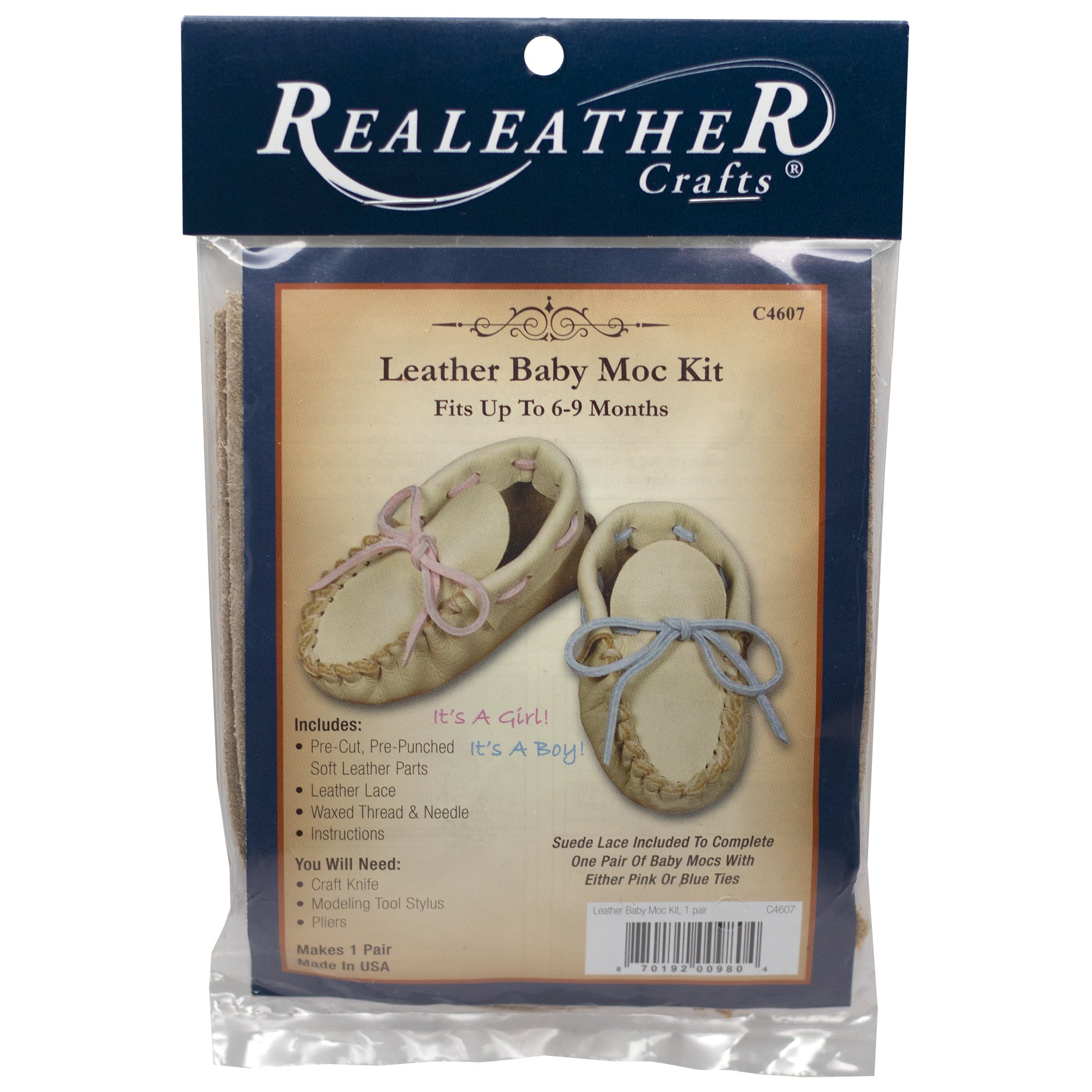 Realeather C4607-00 Baby Moccasin Leathercraft Kit, Size 6-9 Months, Buckskin, 1-Pair