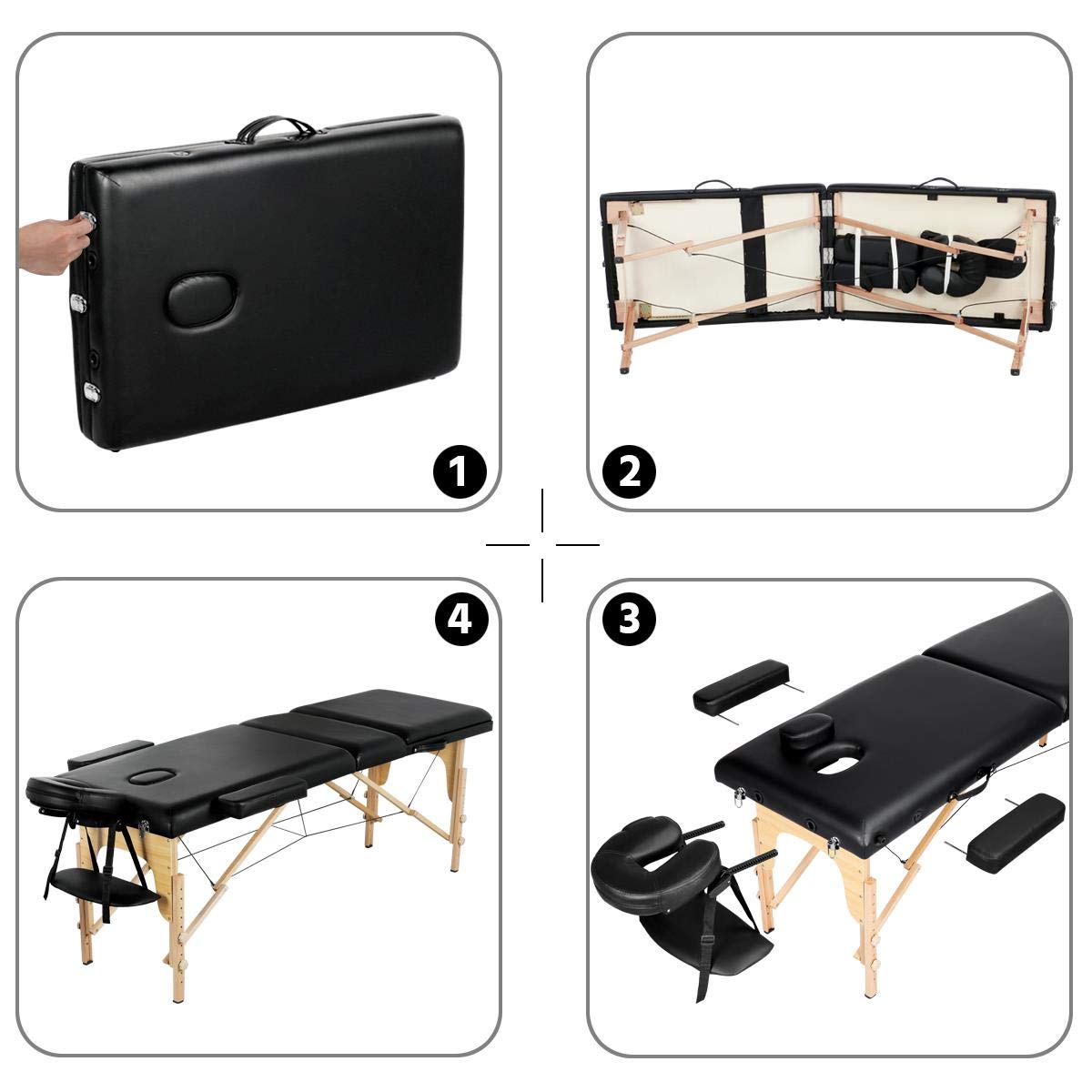 Yaheetech Massage Table Portable Adjustable Massage Bed Foldable Massage Therapy Table 3 Folding 84 Inch Salon Bed Facial Bed with Non-Woven Bag, Black