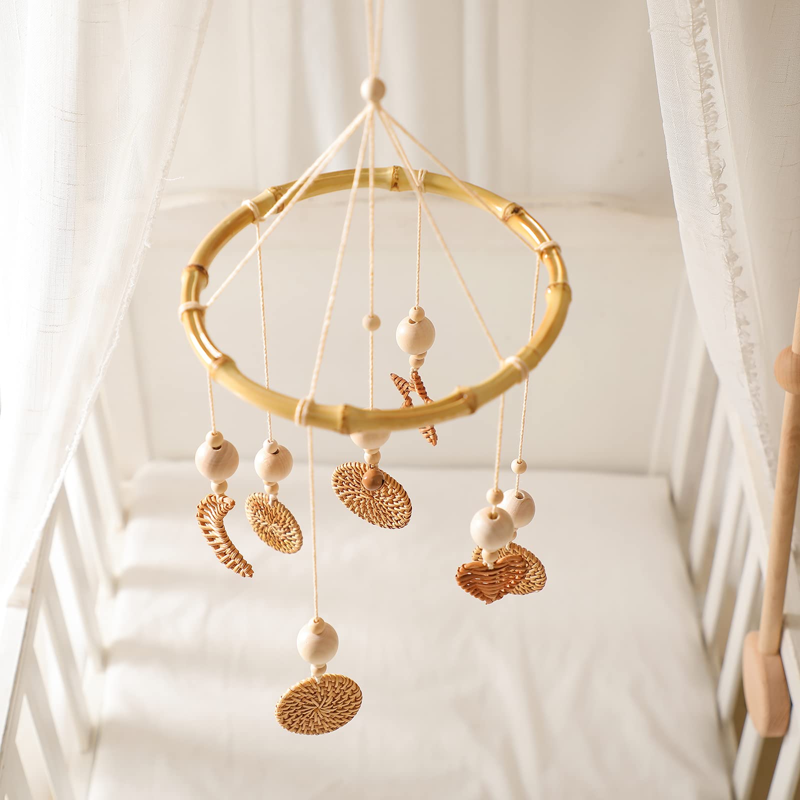Baby Mobile for Crib - Modern Boho Baby Mobile - Nursery Mobile for Girl or Boy | Gender Neutral Handmade Mobile| Ceiling Rattan Mobile