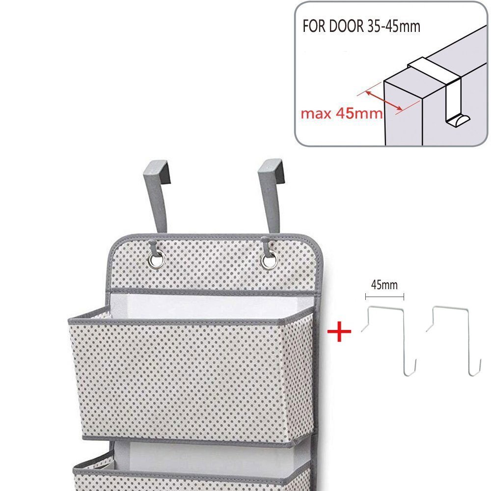 Dreamsy Hanging Closet Organizer, 4-Pockets Wall Mount/Over Door Storage for Toys, Purses, Keys, Sunglasses - Grey
