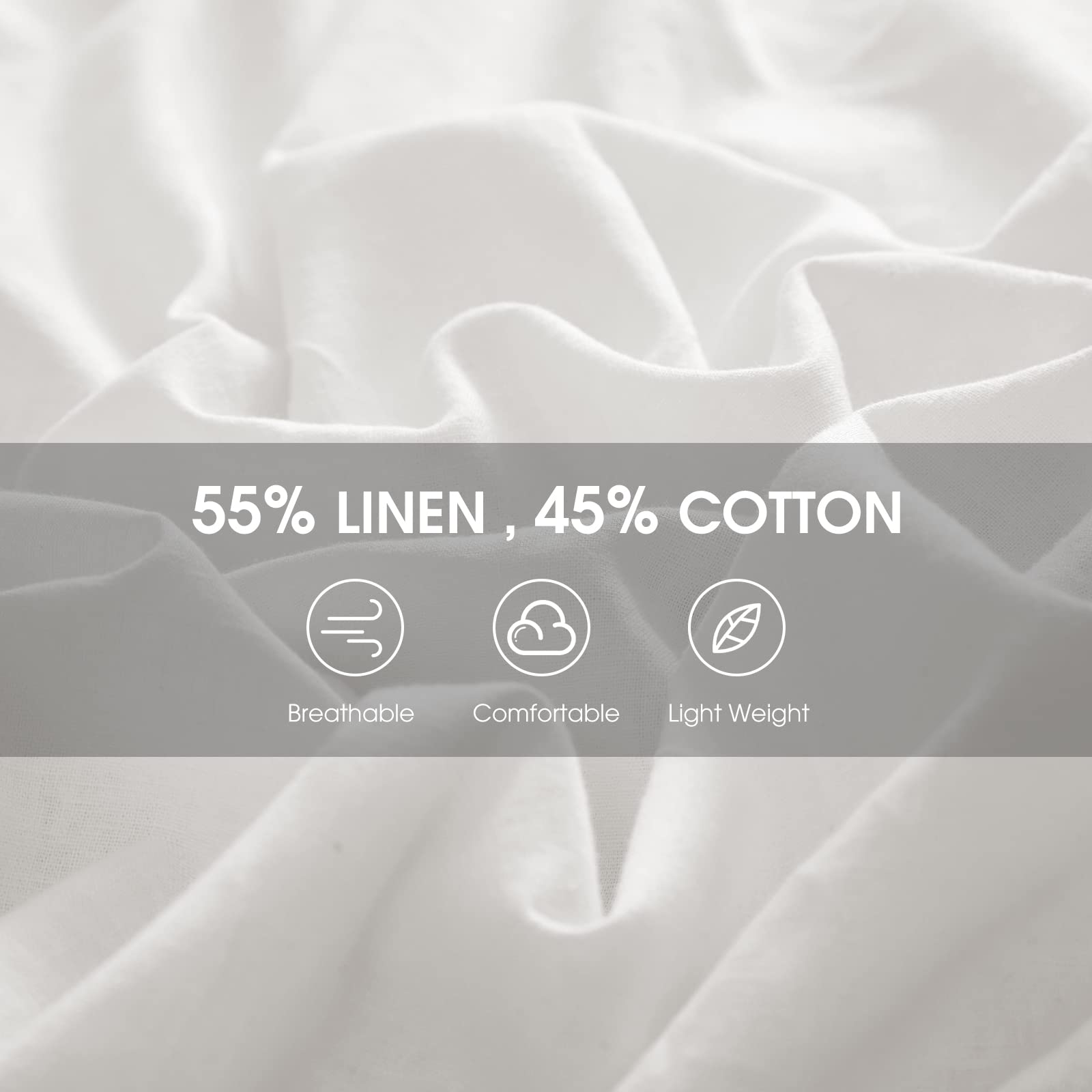 David's Home Cotton Linen Duvet Cover Set, Soft and Breathable for Hot Sleepers, Textured Bedding Breathable Durable Soft Comfy 90 x 92 Inches (White, Queen)