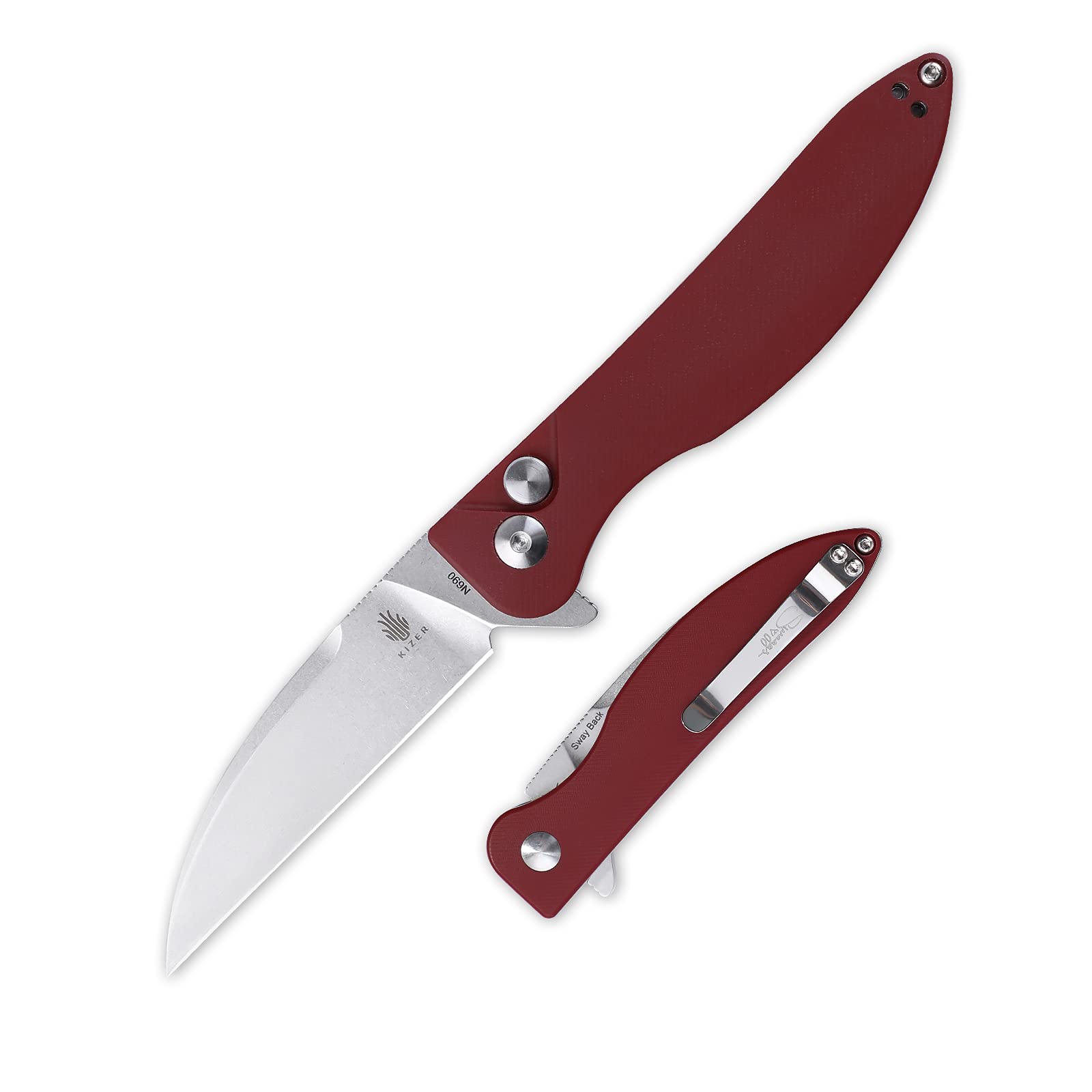 Kizer Cutlery KIV3566N4: Sway Back Button Lock Red